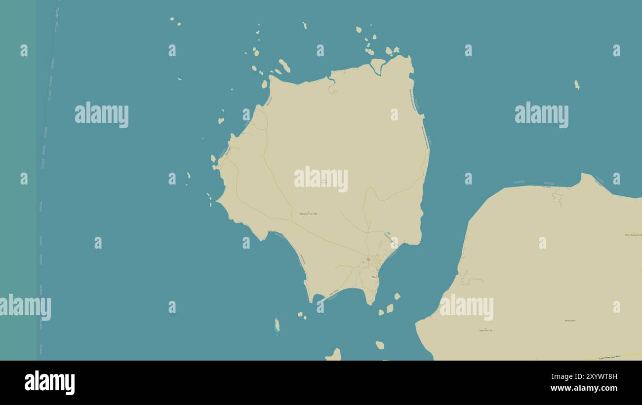 Badu Island in the Coral Sea on a topographic, OSM Humanitarian style ...
