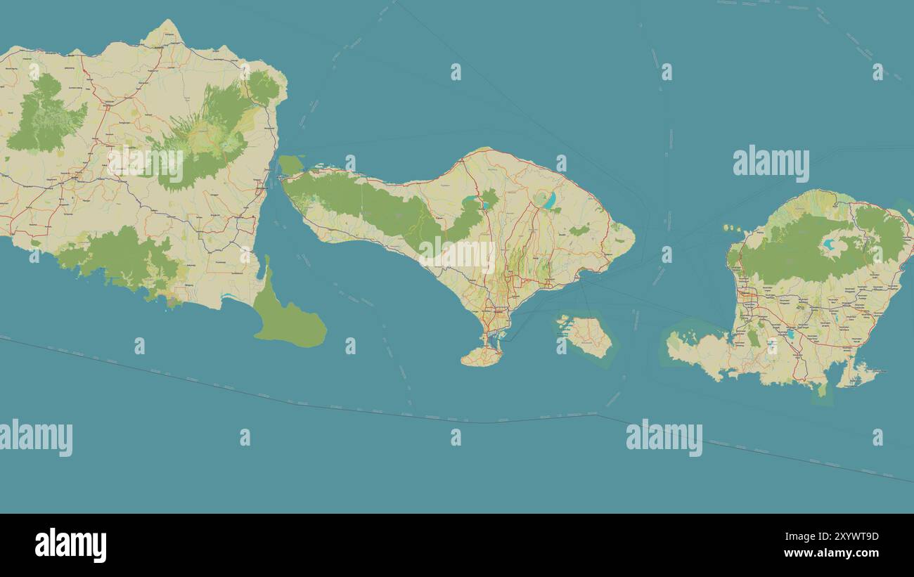 Pulau Bali in the Bali Sea on a topographic, OSM Humanitarian style map ...
