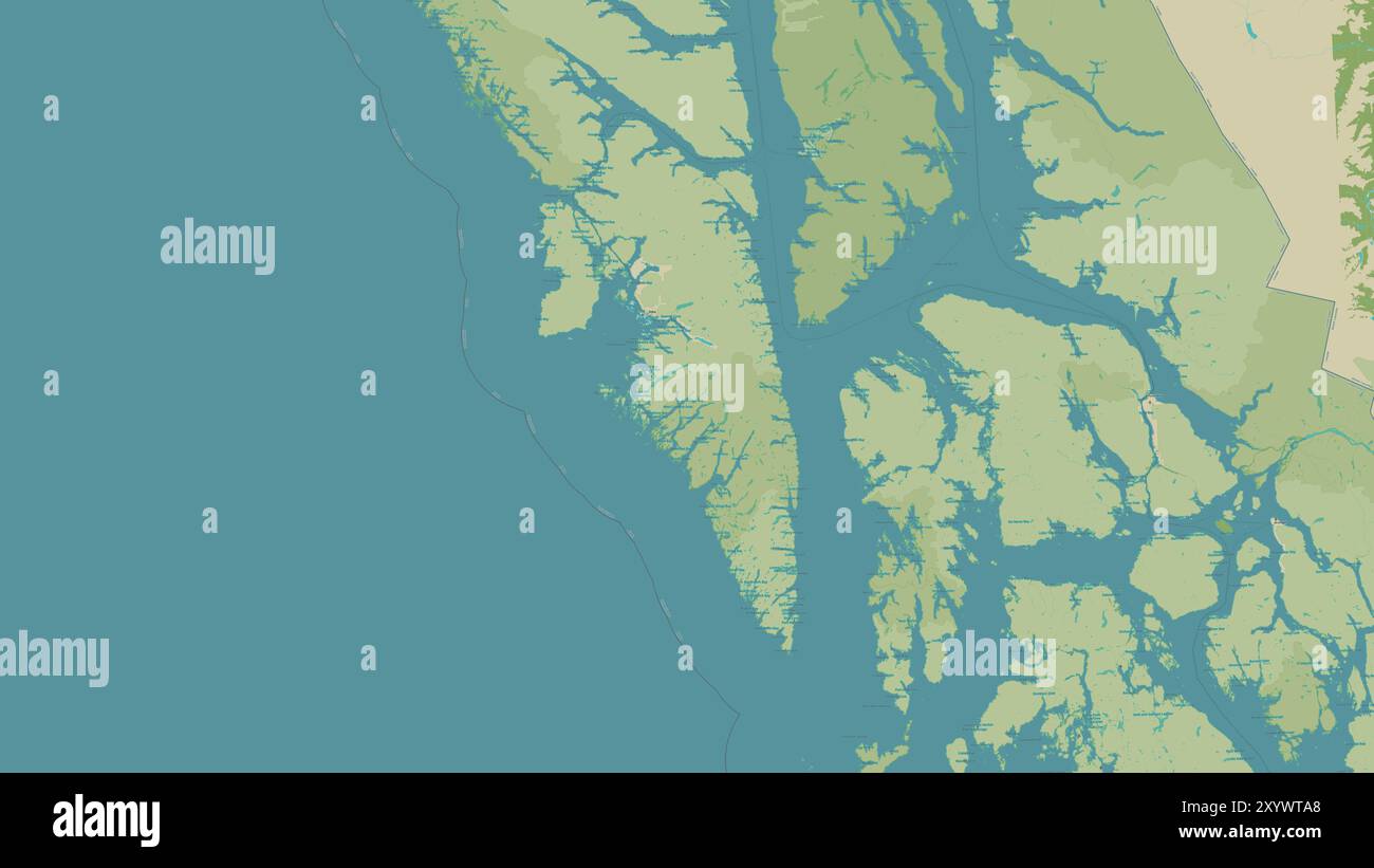 Baranof Island in the North Pacific Ocean on a topographic, OSM ...