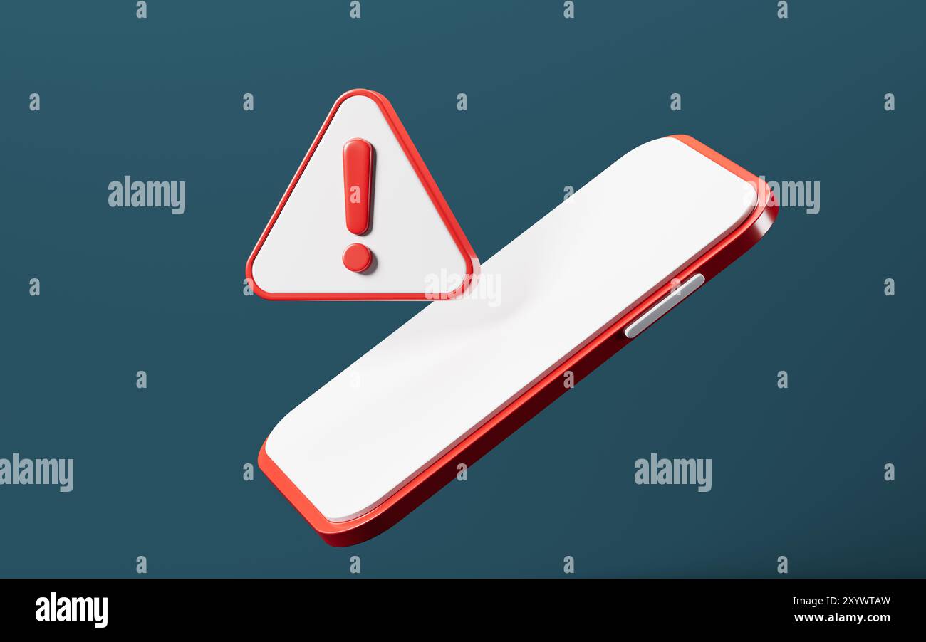 Cartoon warning sign and cell phone, 3d rendering. 3d illustration ...