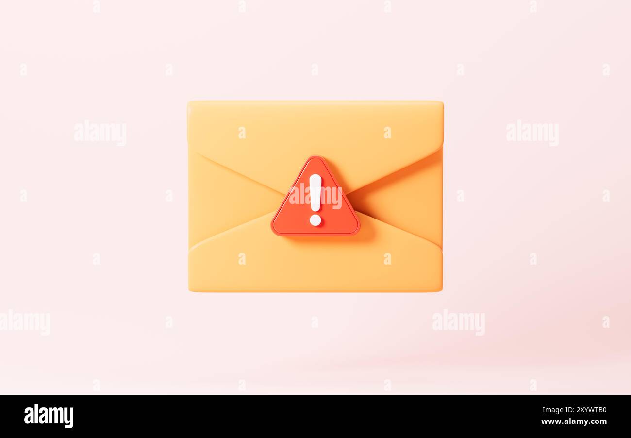 Emails with warning signs, junk mail, important mail, 3d rendering. 3d ...