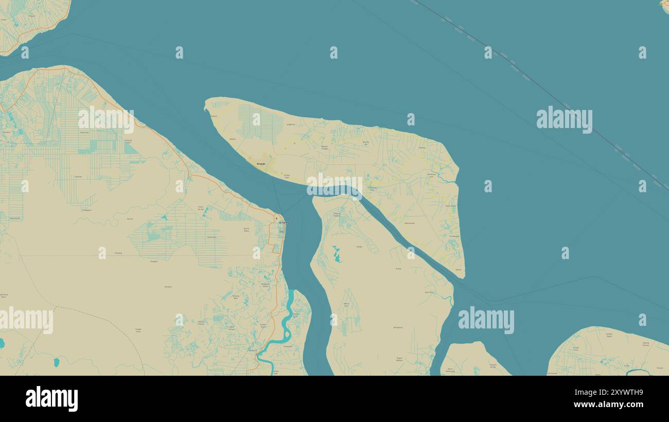 Pulau Bengkalis in the Malacca Strait on a topographic, OSM ...