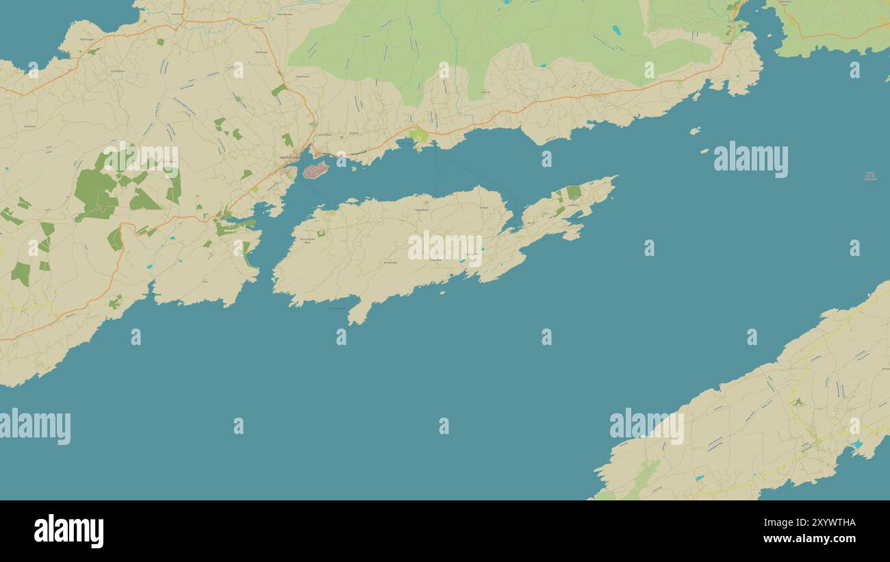 Bere Island in the North Atlantic Ocean on a topographic, OSM ...