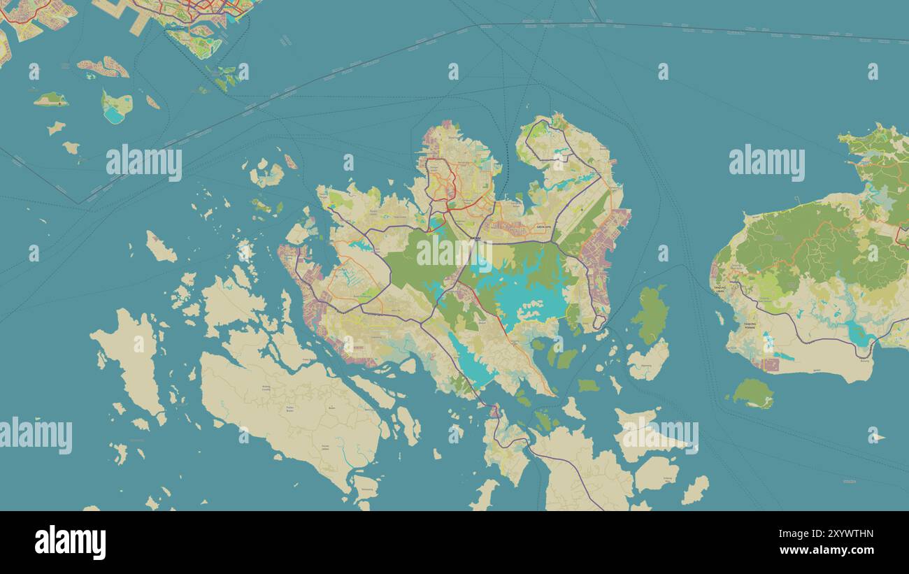 Pulau Batam in the South China Sea on a topographic, OSM Humanitarian ...