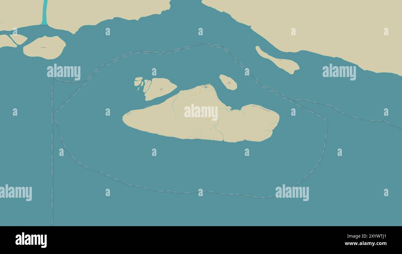 Ile Boigu in the Coral Sea on a topographic, OSM Humanitarian style map ...
