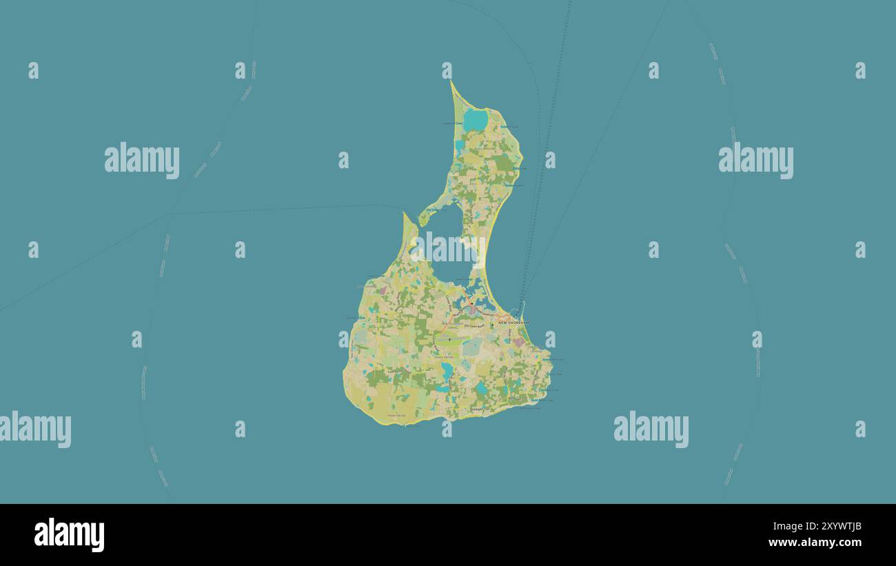 Block Island in the North Atlantic Ocean on a topographic, OSM ...