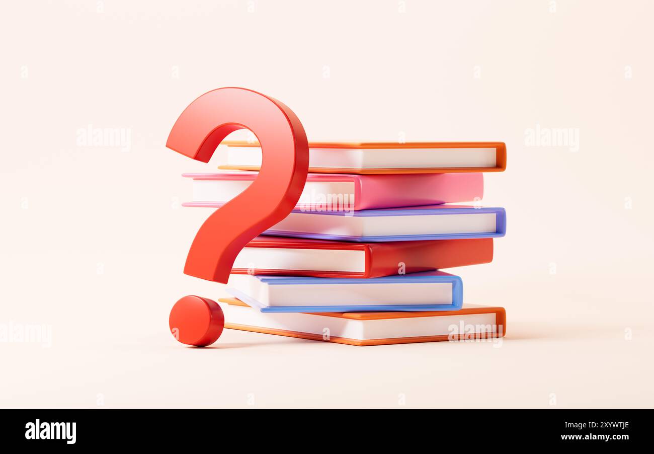 Question mark sign and book, think about a problem, find the answer, 3d ...