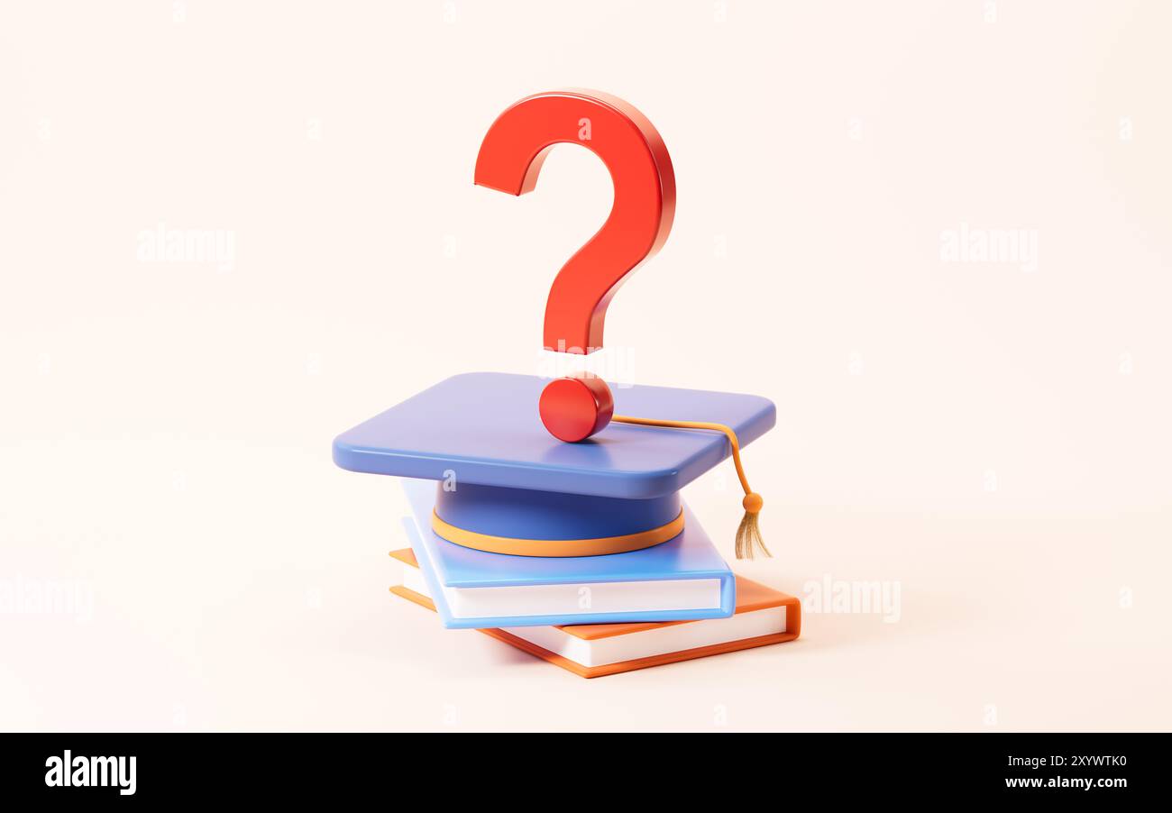 Question mark sign and book, think about a problem, find the answer, 3d ...
