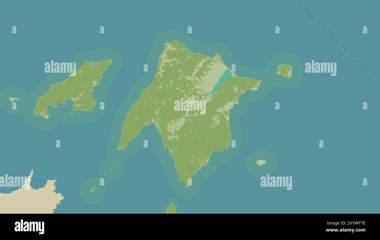 Bolshoy Shantar Island in the Sea of Okhotsk on a topographic, OSM ...
