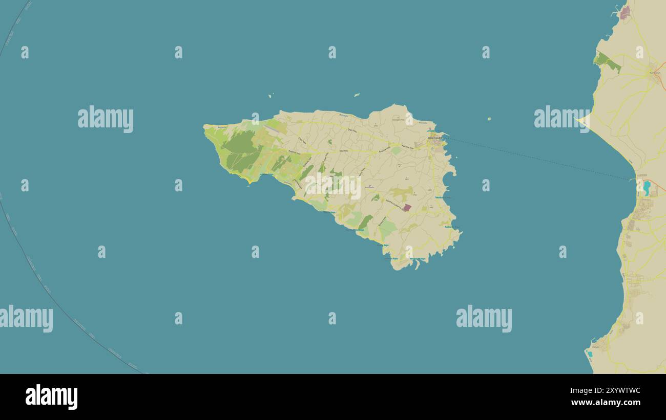 Bozcaada in the Aegean Sea on a topographic, OSM Humanitarian style map ...