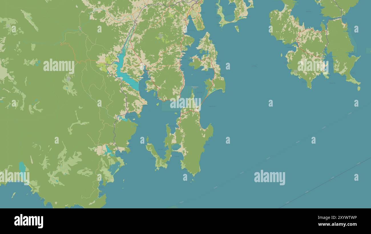Bruny Island in the Tasman Sea on a topographic, OSM Humanitarian style ...