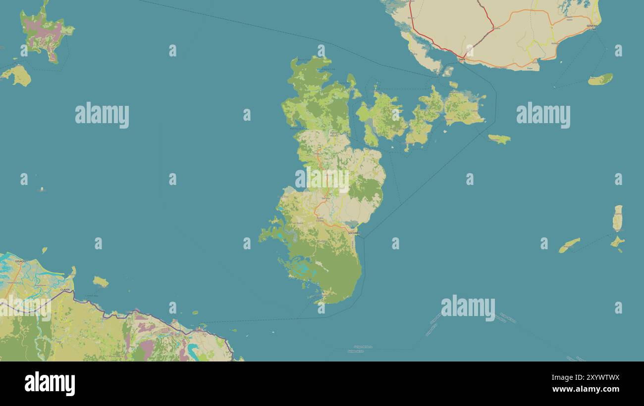 Bucas Grande Island in the Philippine Sea on a topographic, OSM ...