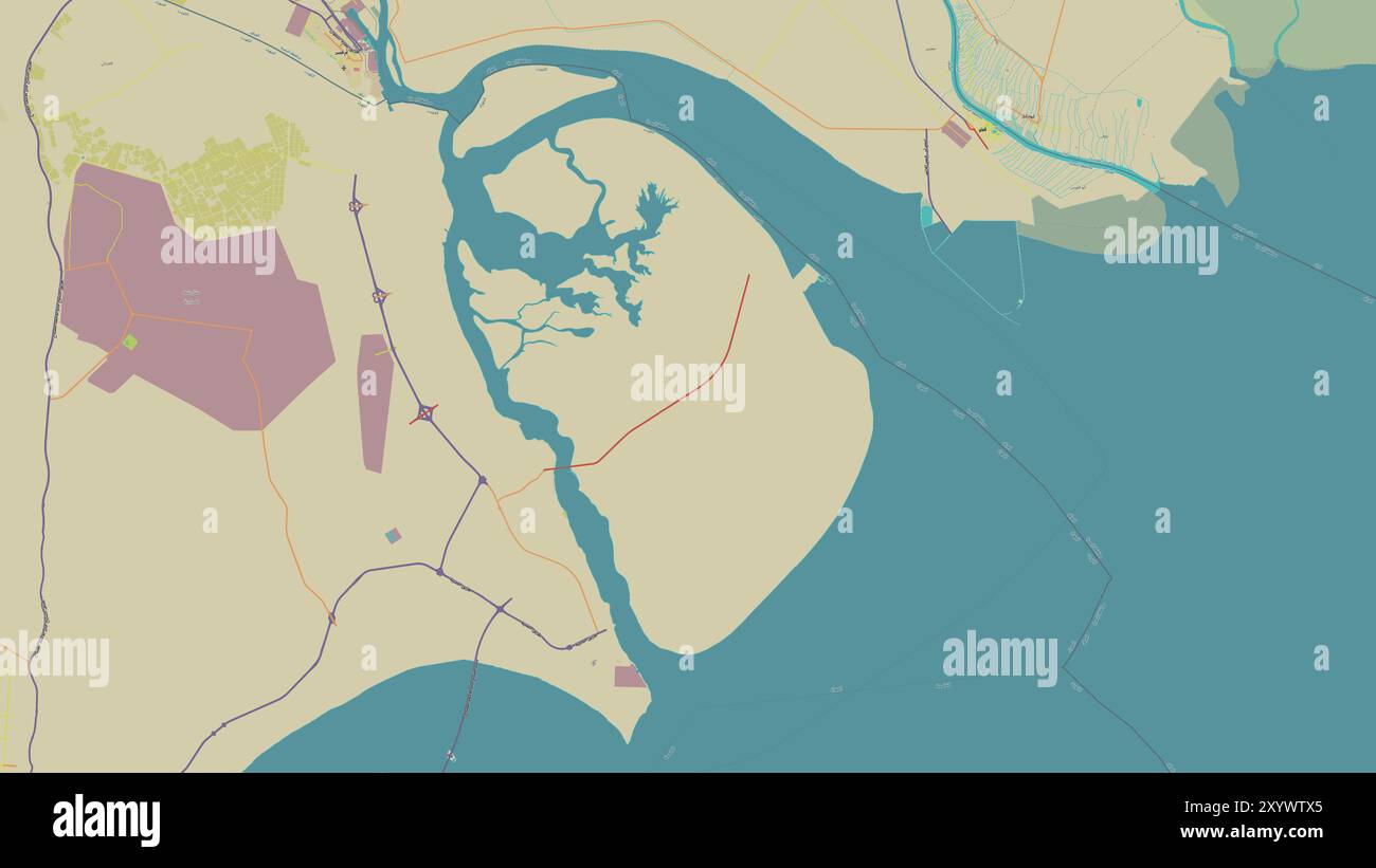 Bubiyan Island in the Persian Gulf on a topographic, OSM Humanitarian ...