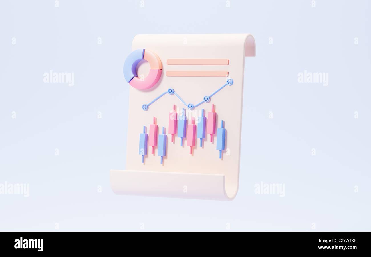 Cartoon financial data report, line chart, pie, data analysis report ...