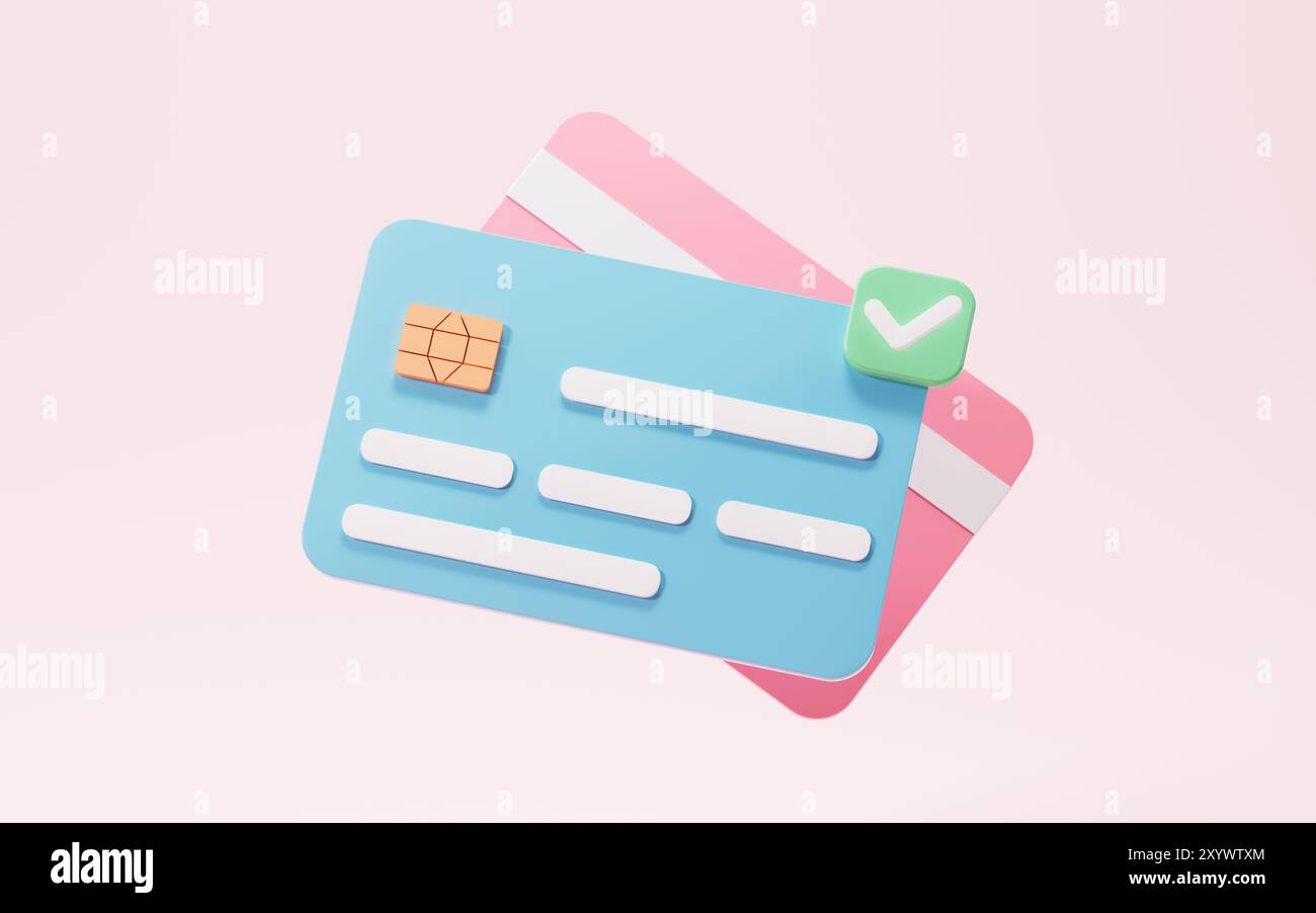 Cartoon bank cards, debit card, credit card, 3d rendering. 3d ...