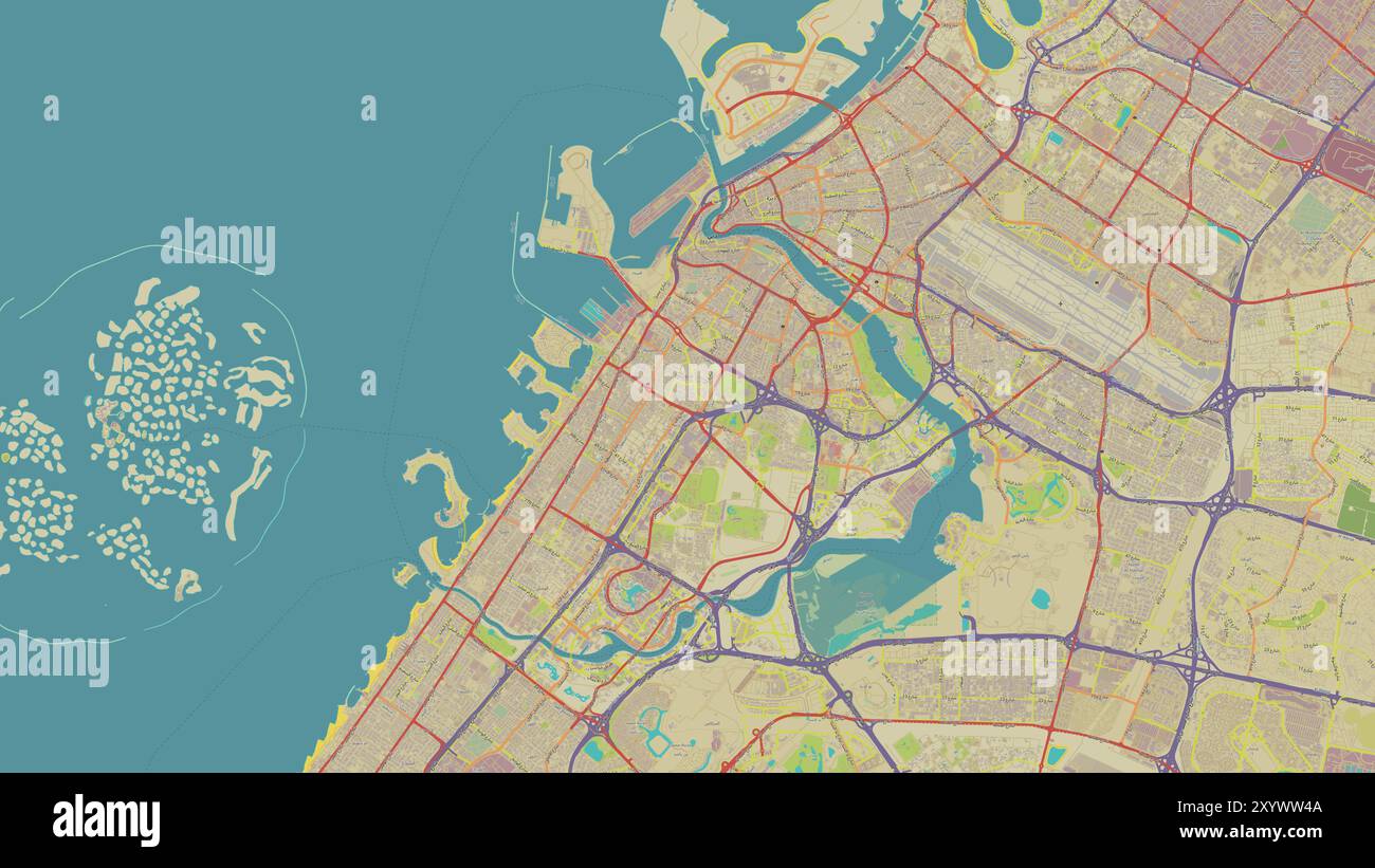 Bur Dubai Island in the Persian Gulf on a topographic, OSM Humanitarian ...