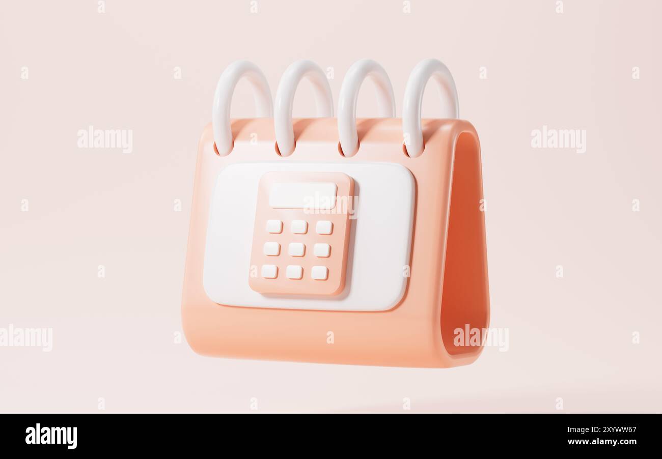 Cartoon calculator icon on the calendar, 3d rendering. 3d illustration ...