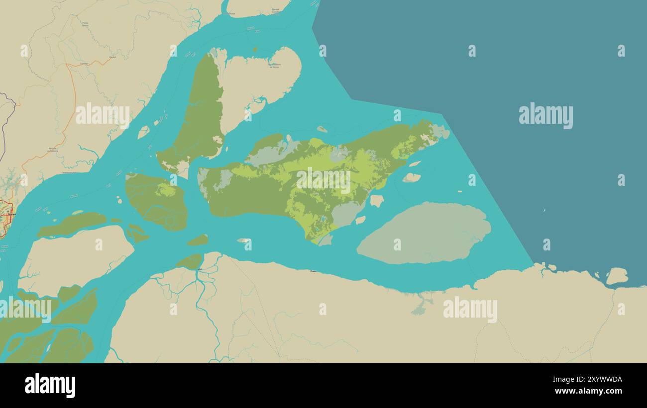 Ilha Caviana in the North Atlantic Ocean on a topographic, OSM ...
