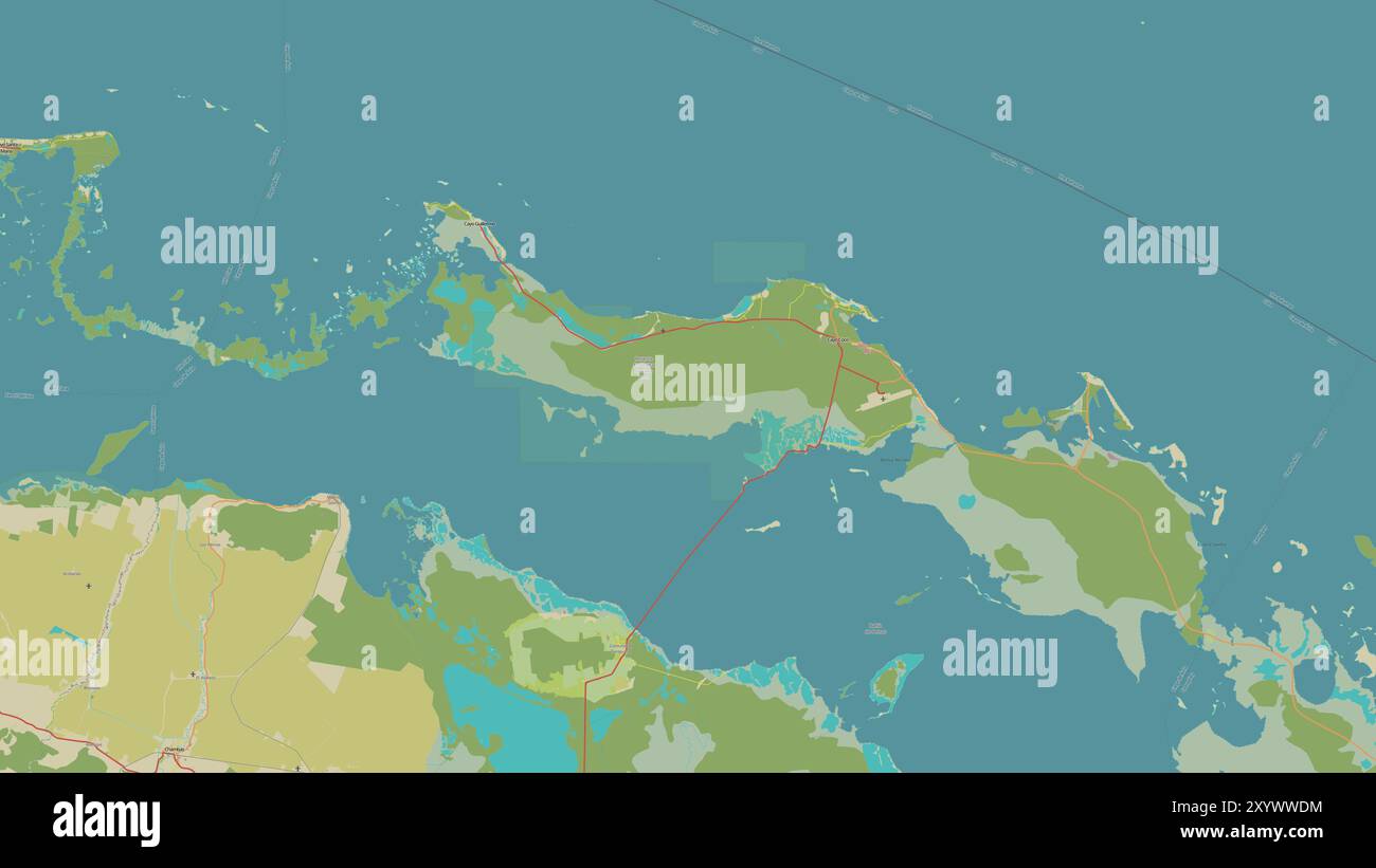 Cayo Coco Island in the North Atlantic Ocean on a topographic, OSM ...