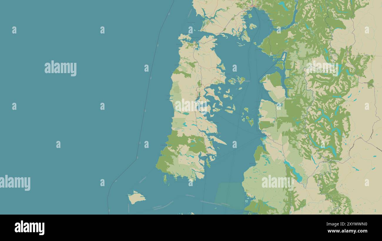 Chiloe Island in the South Pacific Ocean on a topographic, OSM ...