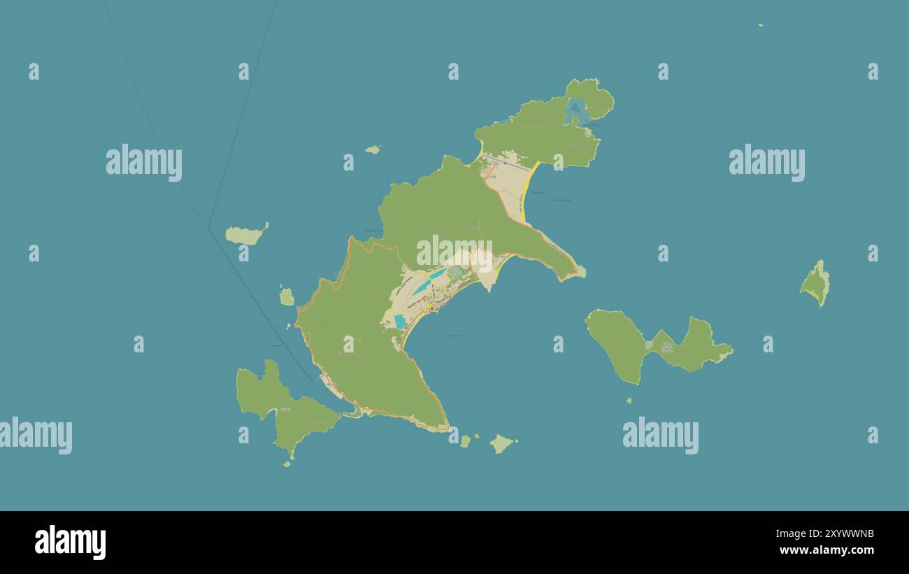 Con ao National Park Island in the South China Sea on a topographic, OSM Humanitarian style map ...