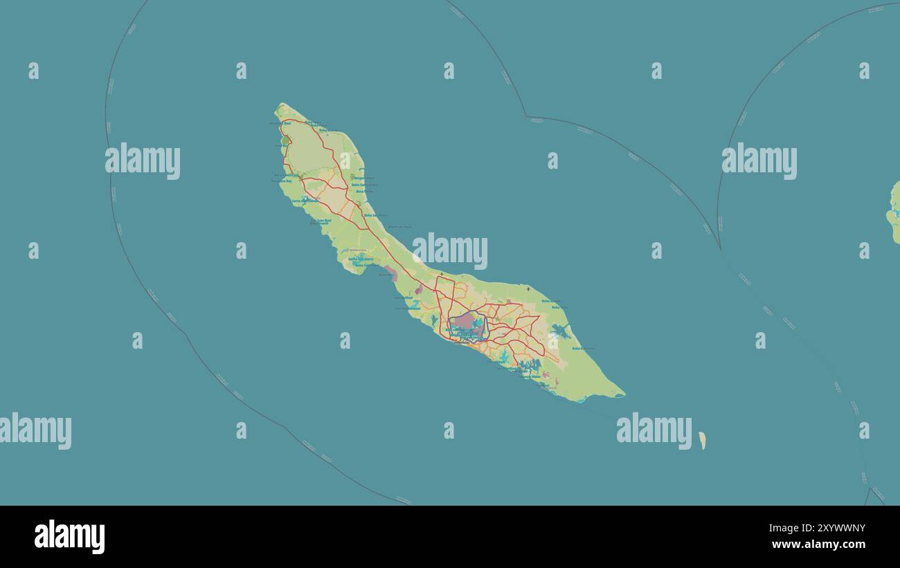 Curacao Island in the Caribbean Sea on a topographic, OSM Humanitarian ...