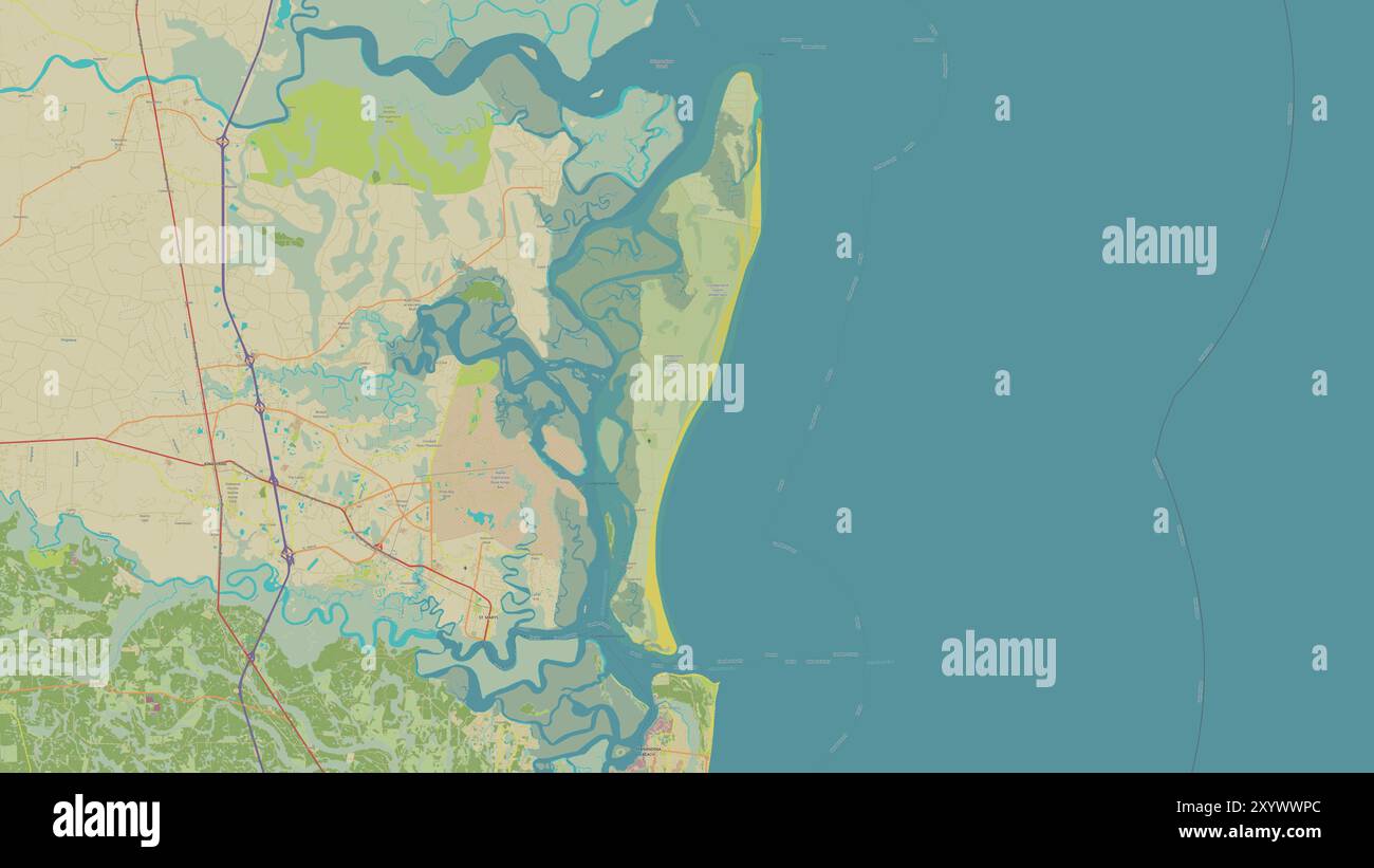 Cumberland Island in the North Atlantic Ocean on a topographic, OSM ...