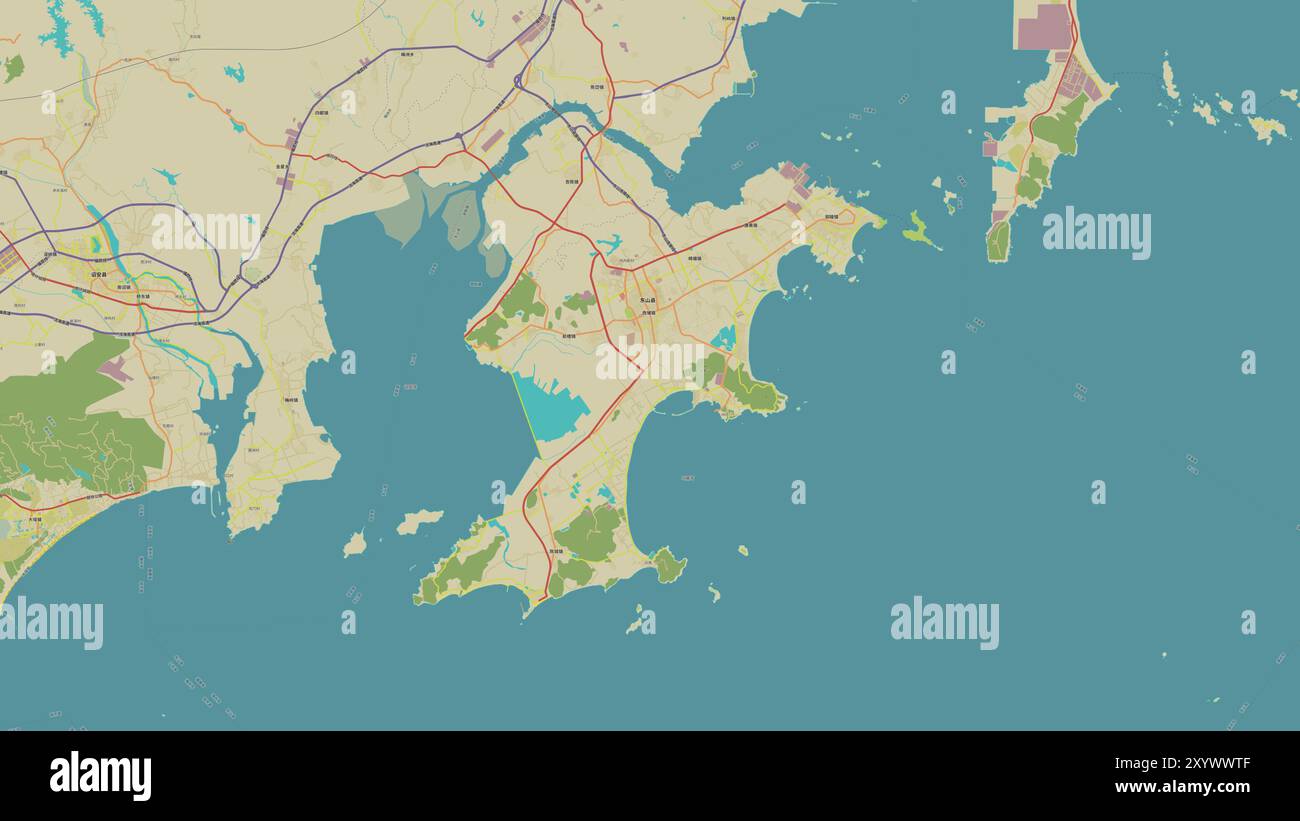 Dongshan Island in the South China Sea on a topographic, OSM ...