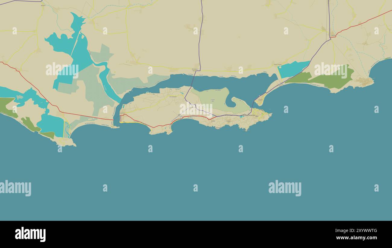 Diu Island in the Arabian Sea on a topographic, OSM Humanitarian style ...