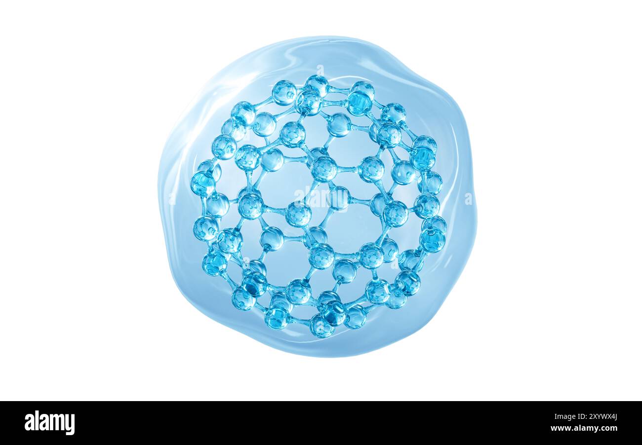 Blue glass spheres, spherical molecules, 3d rendering. 3d illustration ...