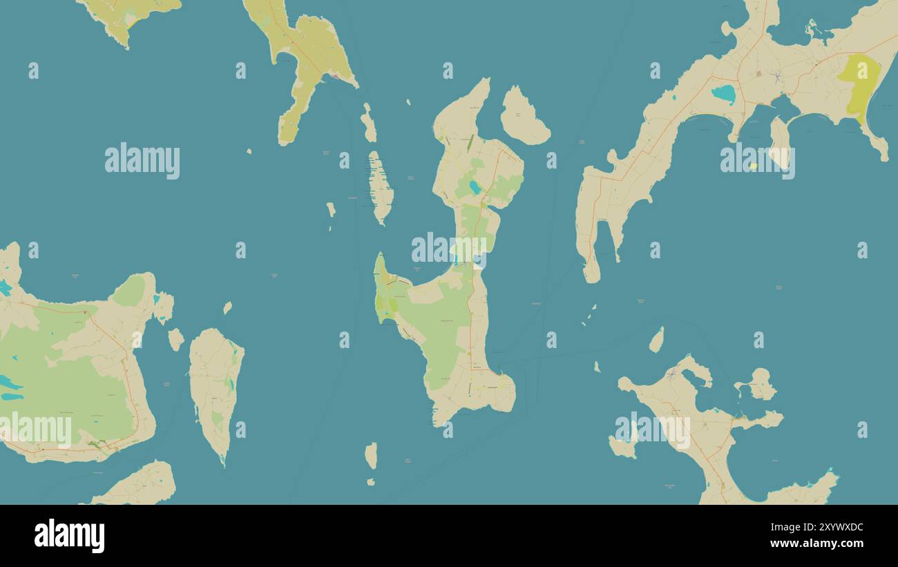 Eday Island in the North Sea on a topographic, OSM Humanitarian style ...