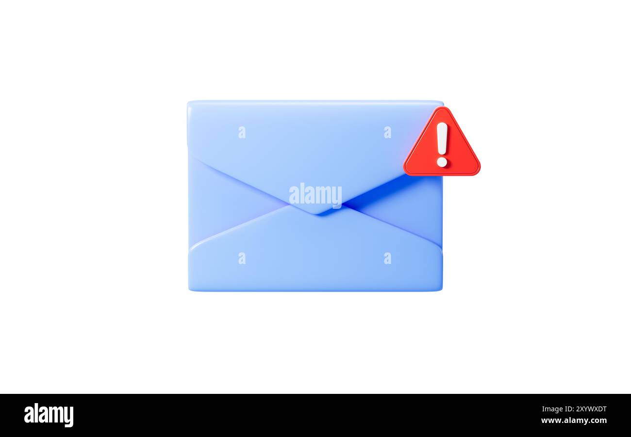 Emails with warning signs, junk mail, important mail, 3d rendering. 3d ...