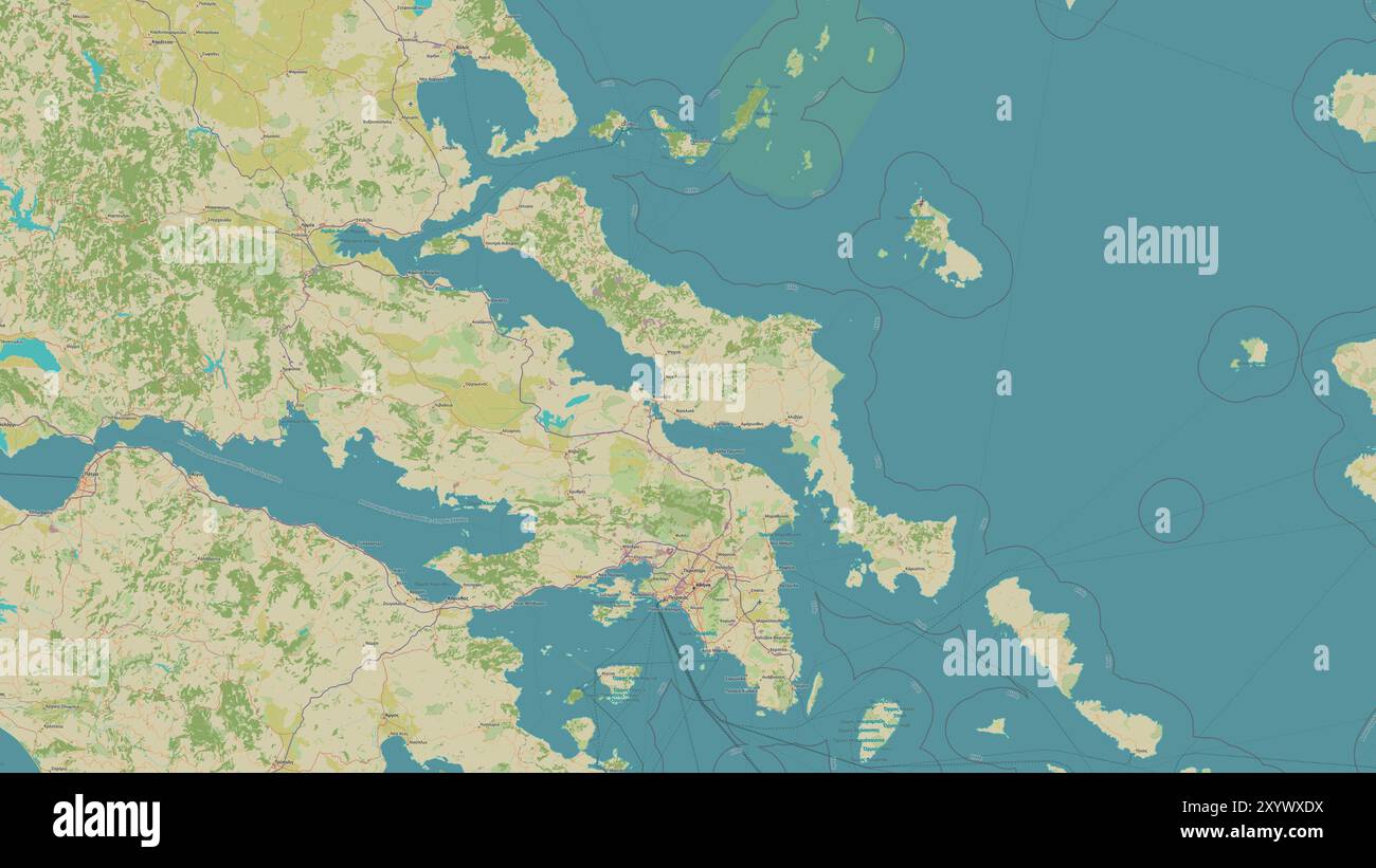 Euboea Island in the Aegean Sea on a topographic, OSM Humanitarian ...