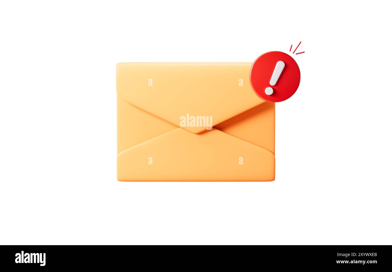 Emails with warning signs, junk mail, important mail, 3d rendering. 3d ...