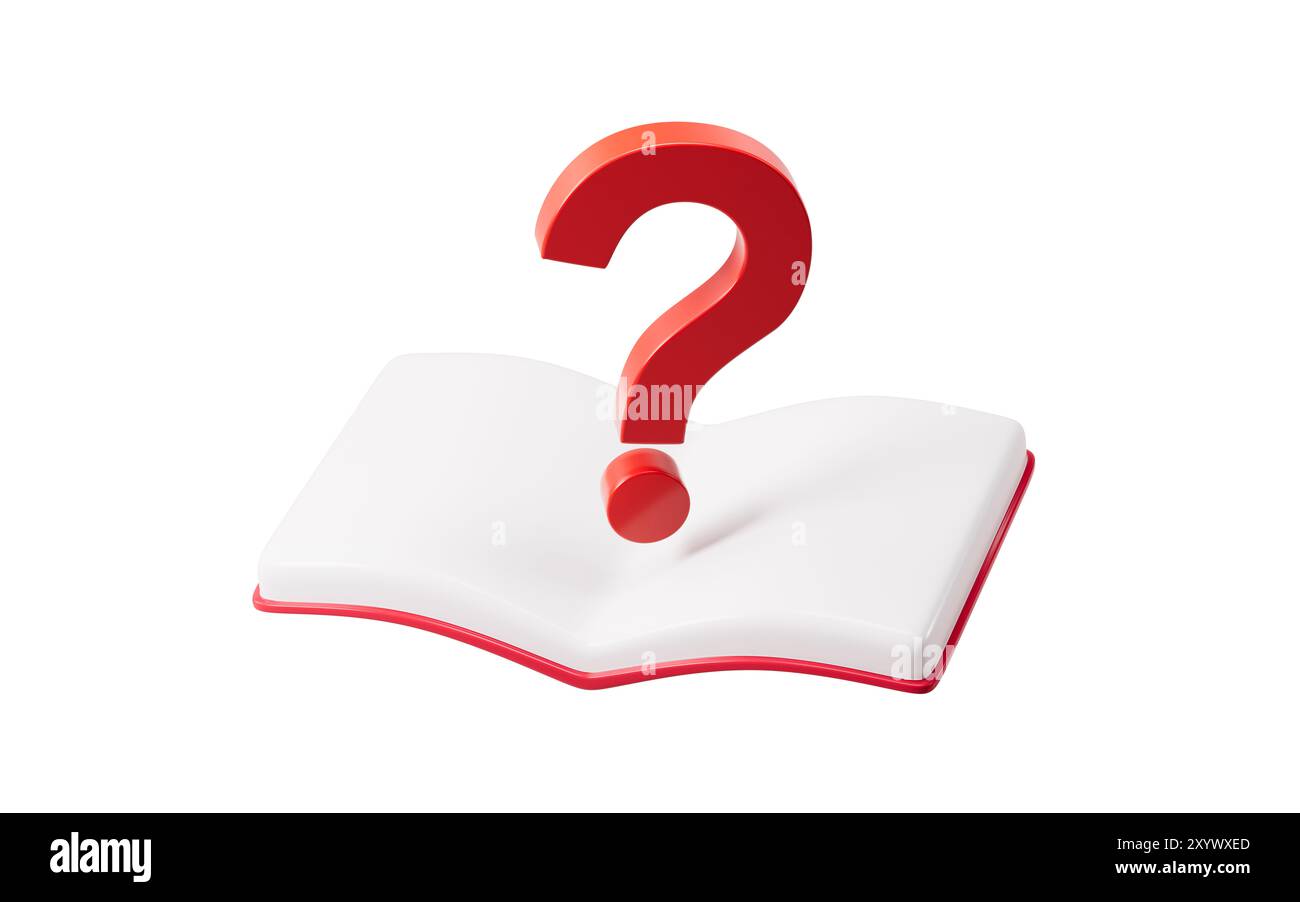 Question mark sign and book, think about a problem, find the answer, 3d ...