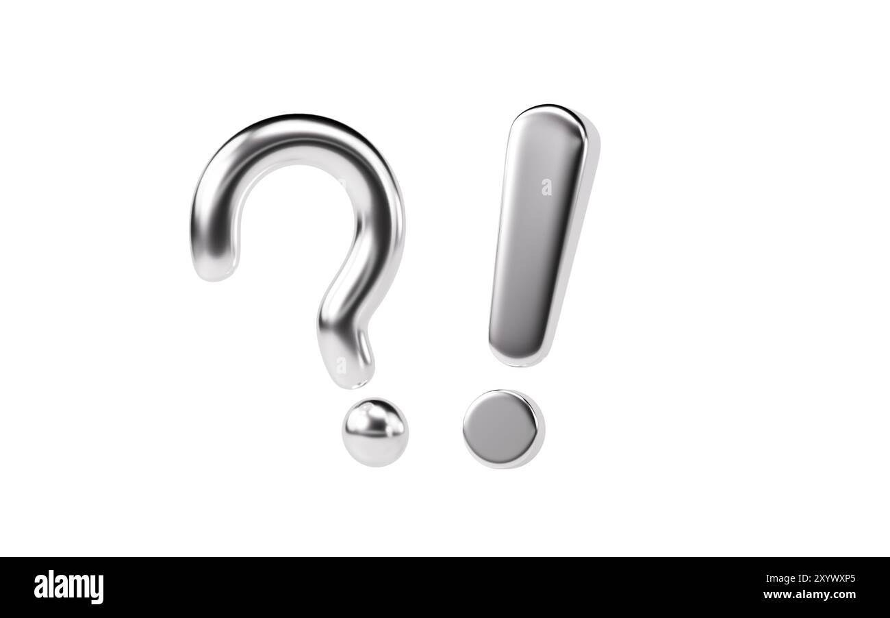 Cartoon question mark and exclamation point, chat mark, 3d rendering ...
