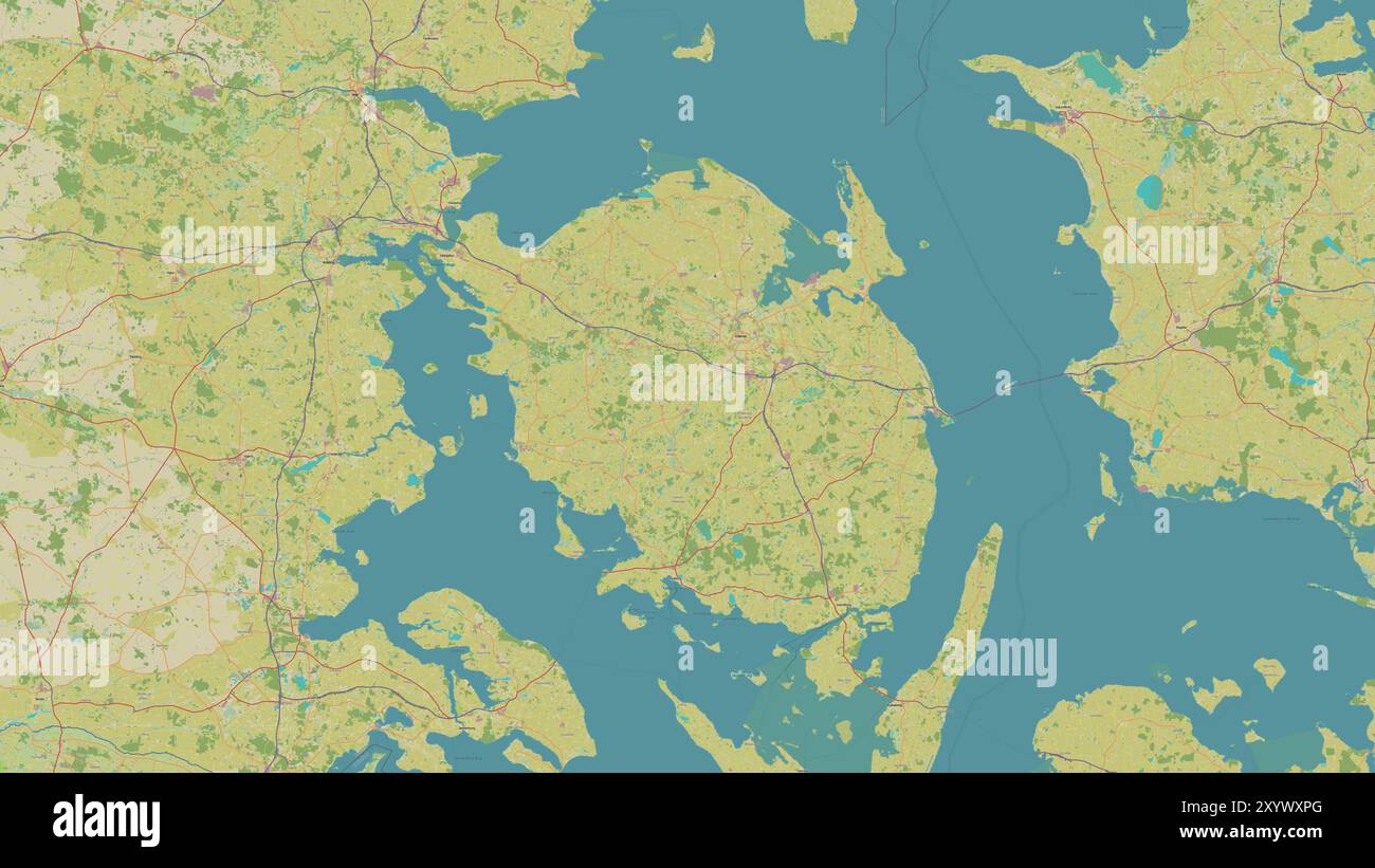 Funen Island in the Kattegat on a topographic, OSM Humanitarian style ...