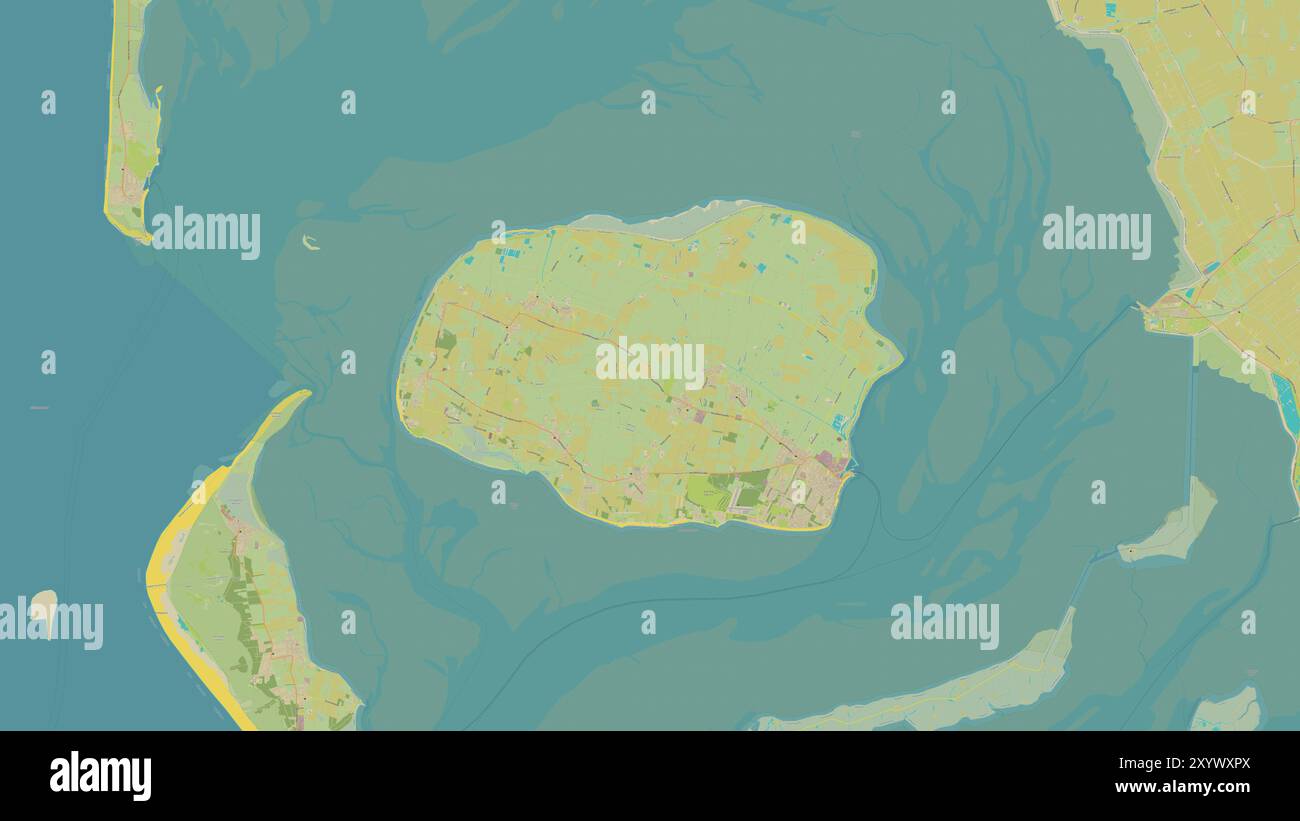 Fohr Island in the North Sea on a topographic, OSM Humanitarian style ...