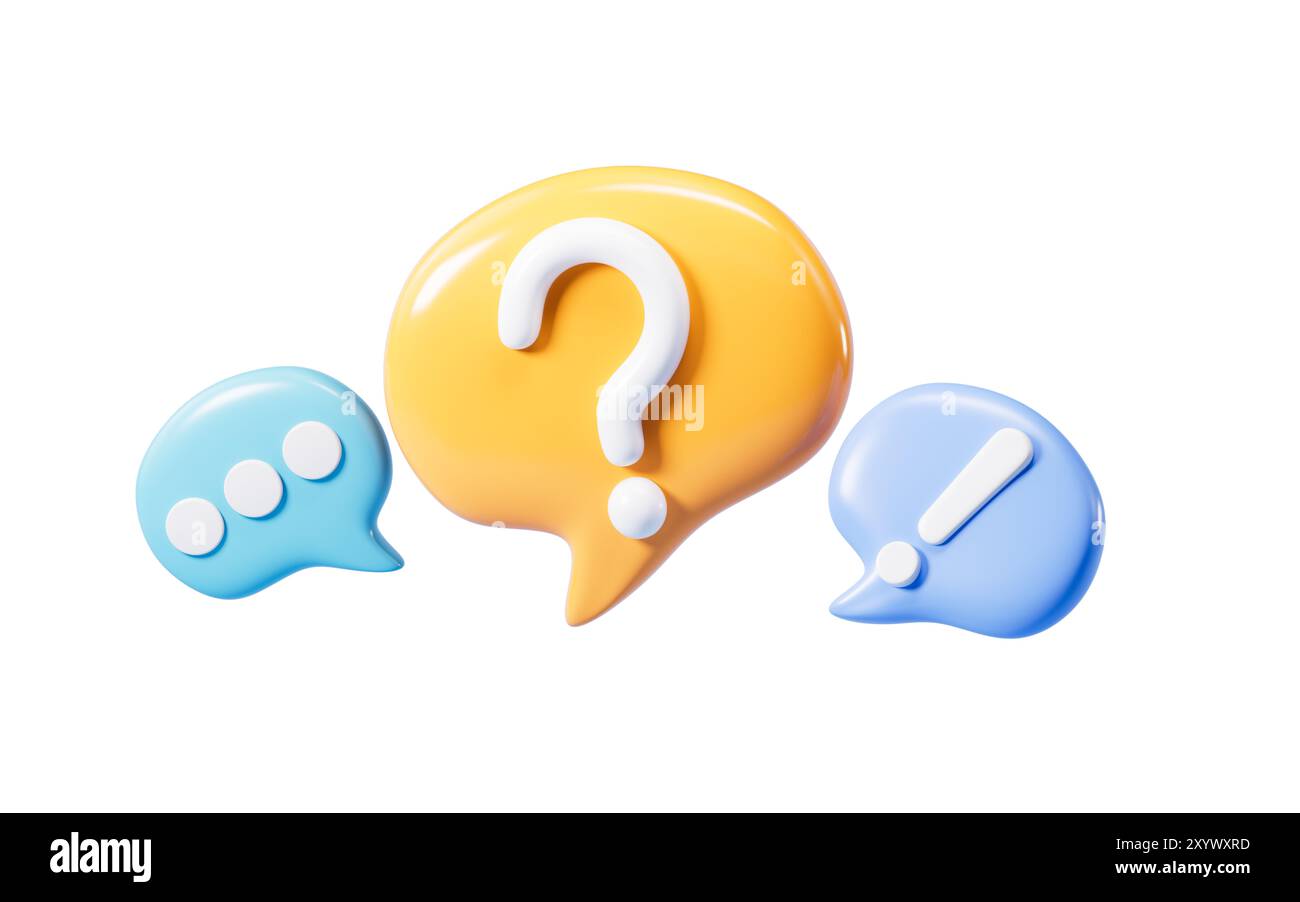 Cartoon question mark and exclamation point, chat mark, 3d rendering ...