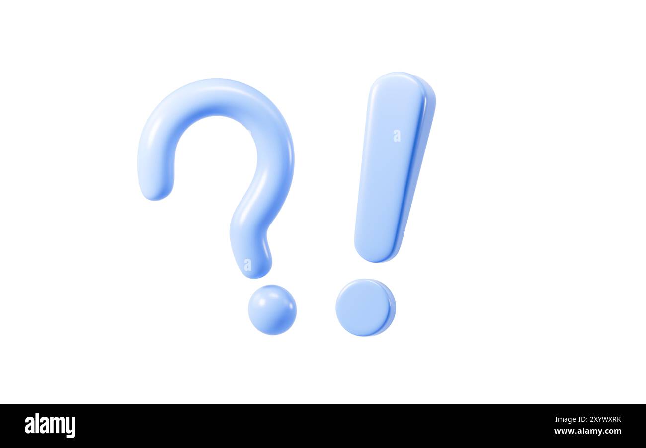Cartoon question mark and exclamation point, chat mark, 3d rendering ...