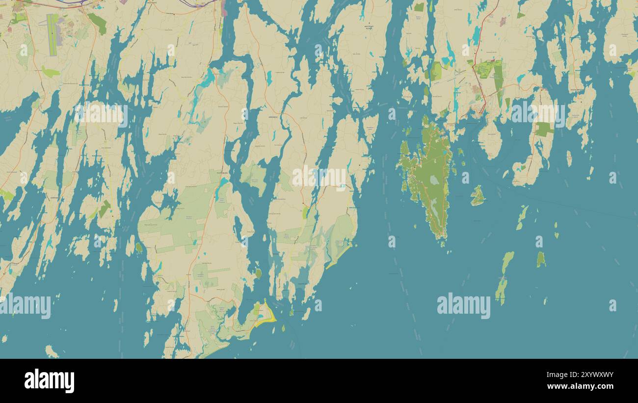 Georgetown Island in the North Atlantic Ocean on a topographic, OSM ...