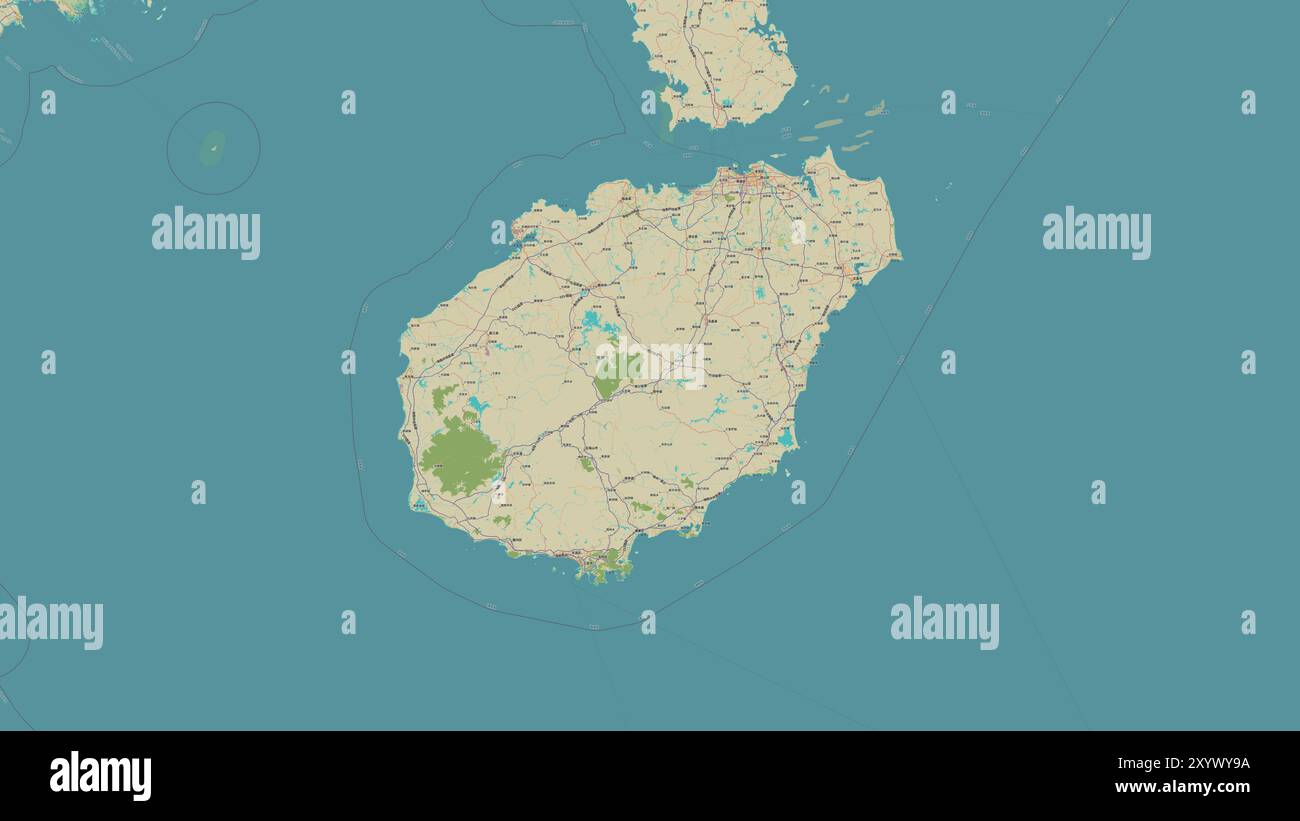 Hainan Island in the South China Sea on a topographic, OSM Humanitarian ...