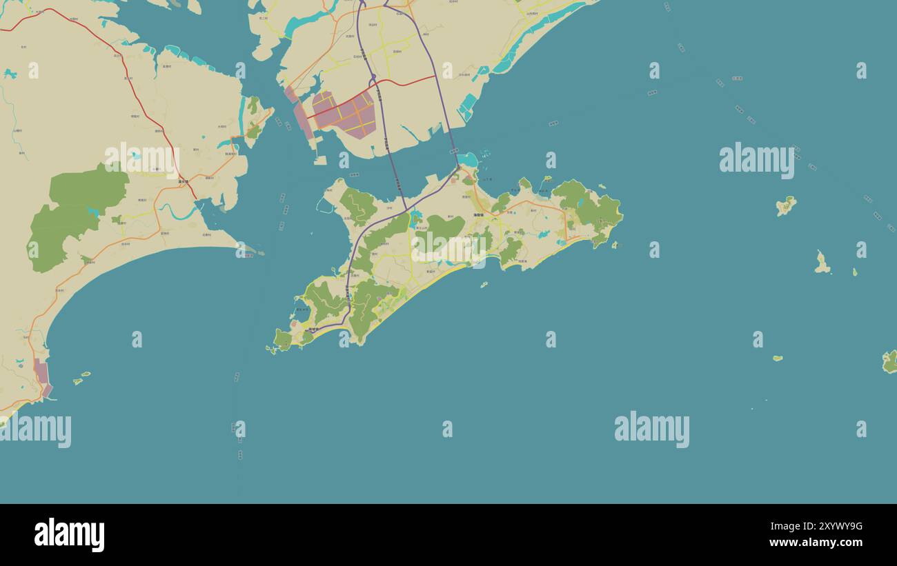Hailing Island in the South China Sea on a topographic, OSM ...