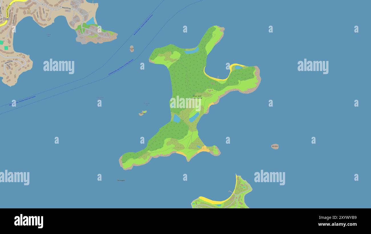 Great Saint James Island in the Caribbean Sea on a topographic, OSM ...