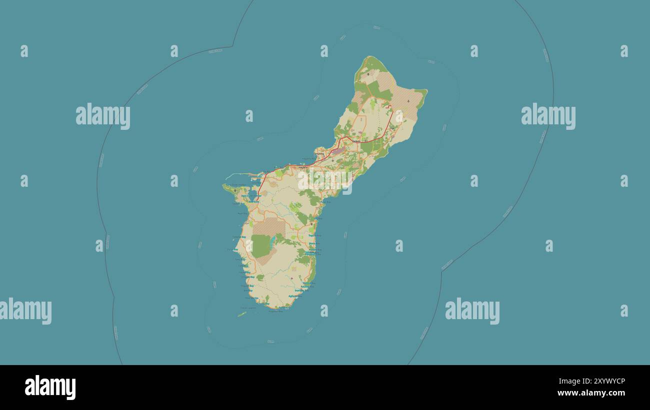 Guam Island in the Philippine Sea on a topographic, OSM Humanitarian ...