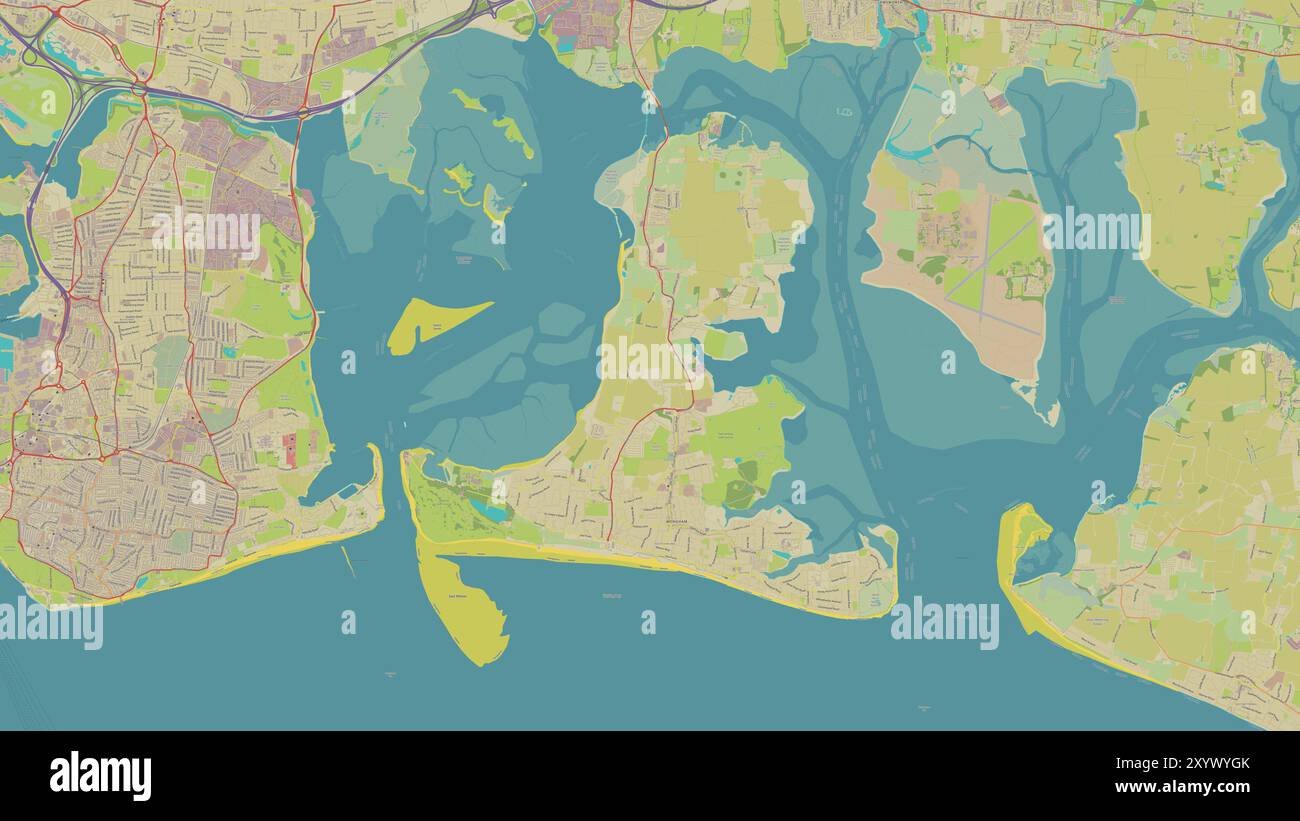 Hayling Island in the English Channel on a topographic, OSM ...