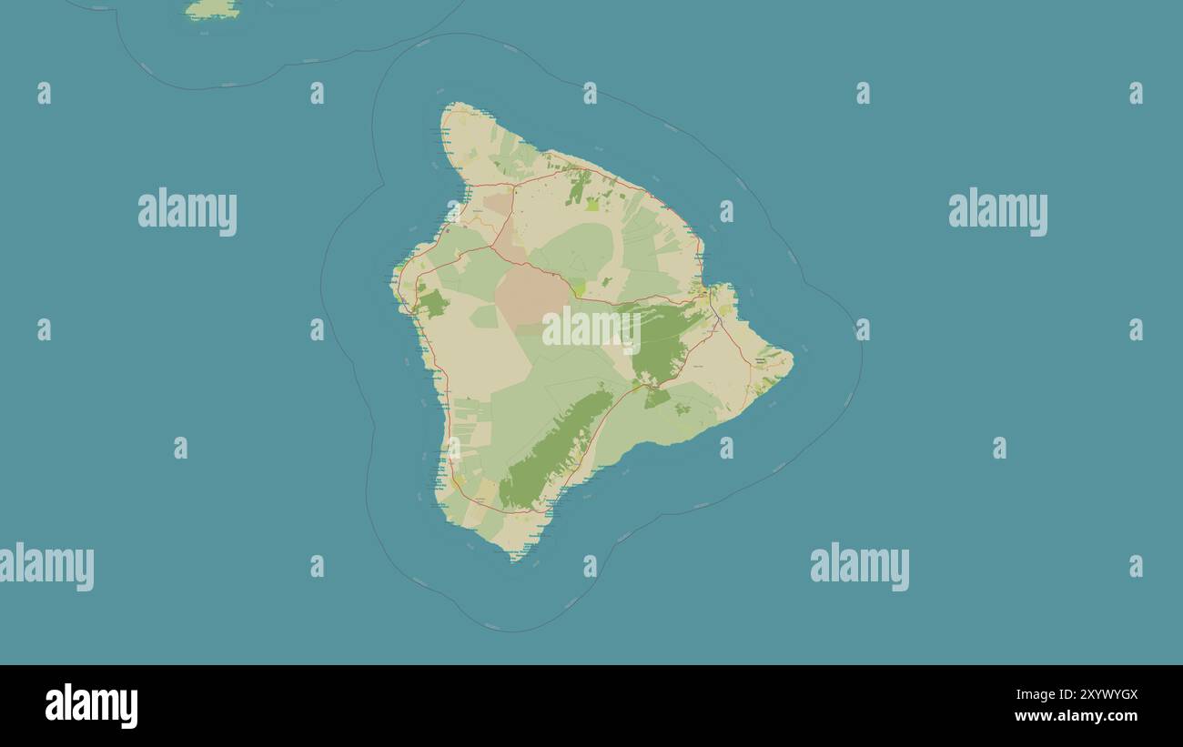 Hawaii Island in the North Pacific Ocean on a topographic, OSM ...