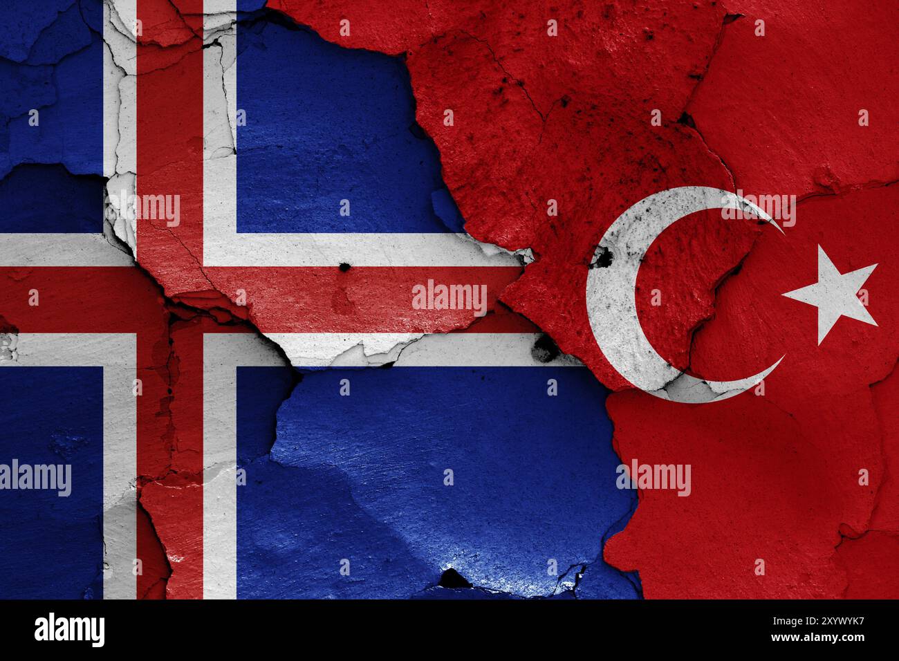 Flags of Iceland and Turkey painted on cracked wall Stock Photo - Alamy