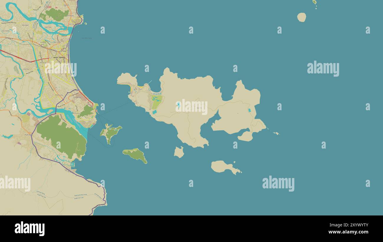 Hon Tre Island in the South China Sea on a topographic, OSM ...