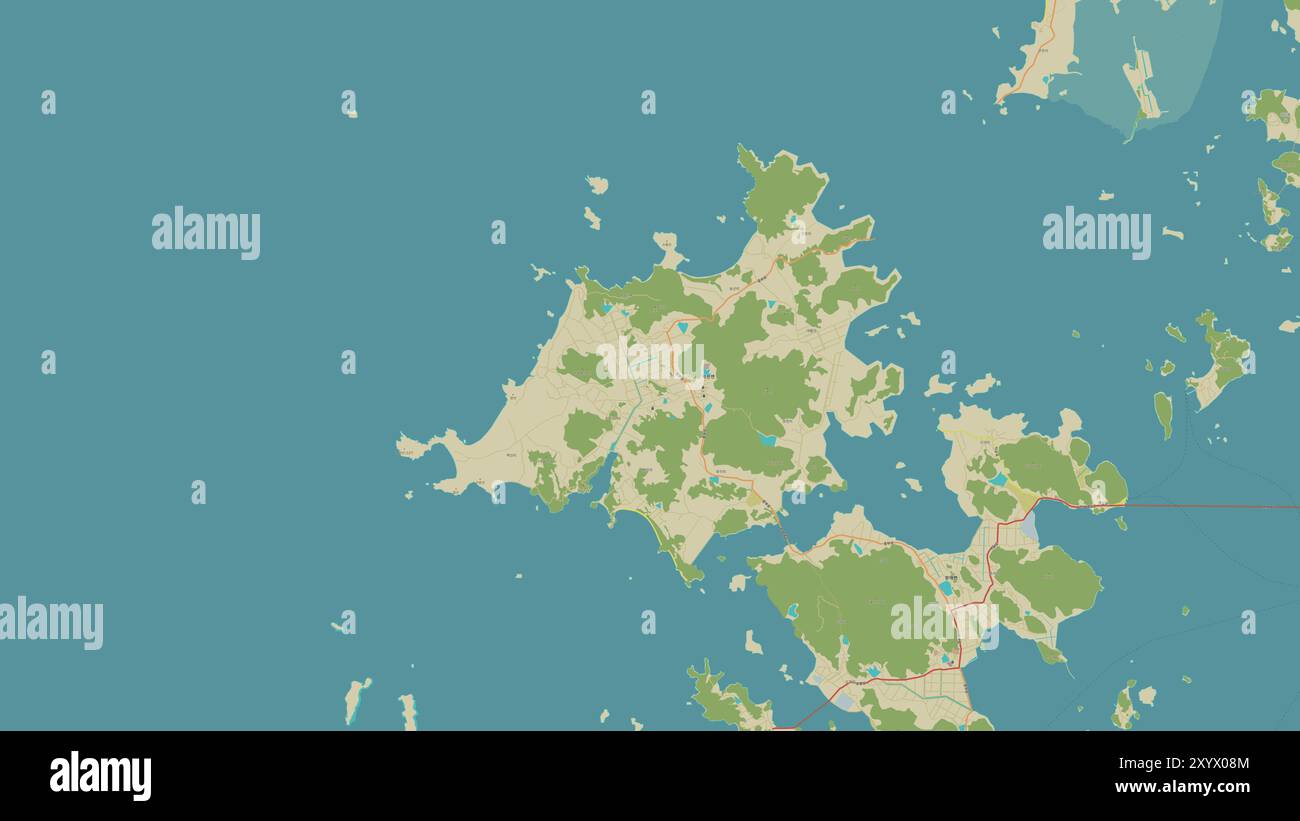 Jauendo Island in the Yellow Sea on a topographic, OSM Humanitarian ...